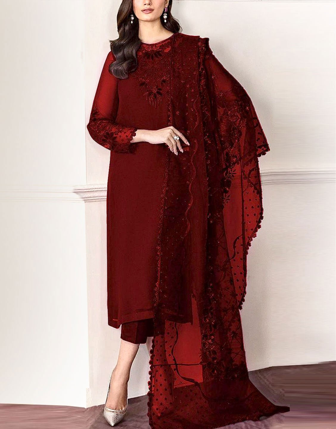 Maroon Dress Design 2025: Pakistani Maroon Frock, Maroon Maxi & Maroon ...