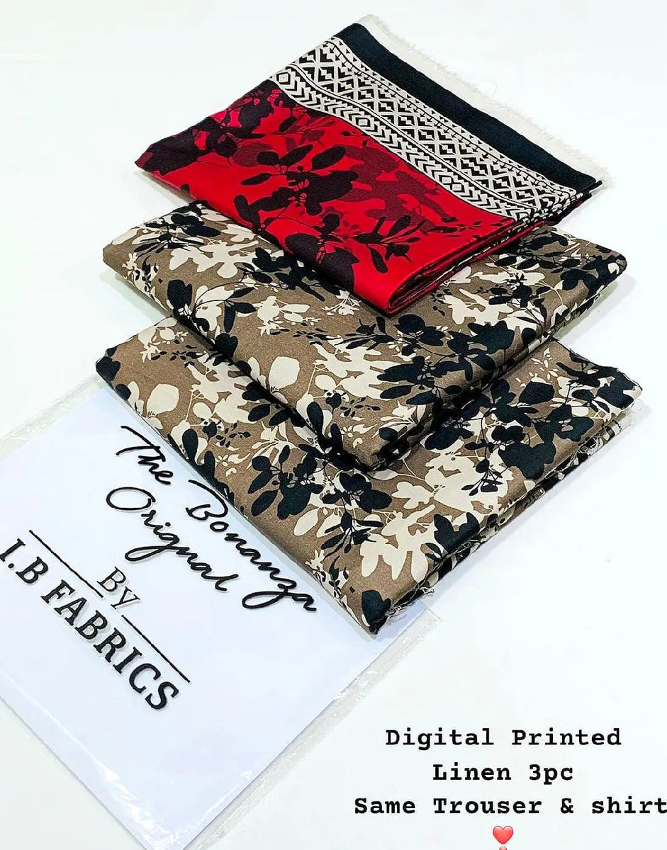 IB Bonanza All-Over Digital Print 3-Piece Linen Dress for Winter Seaso ...