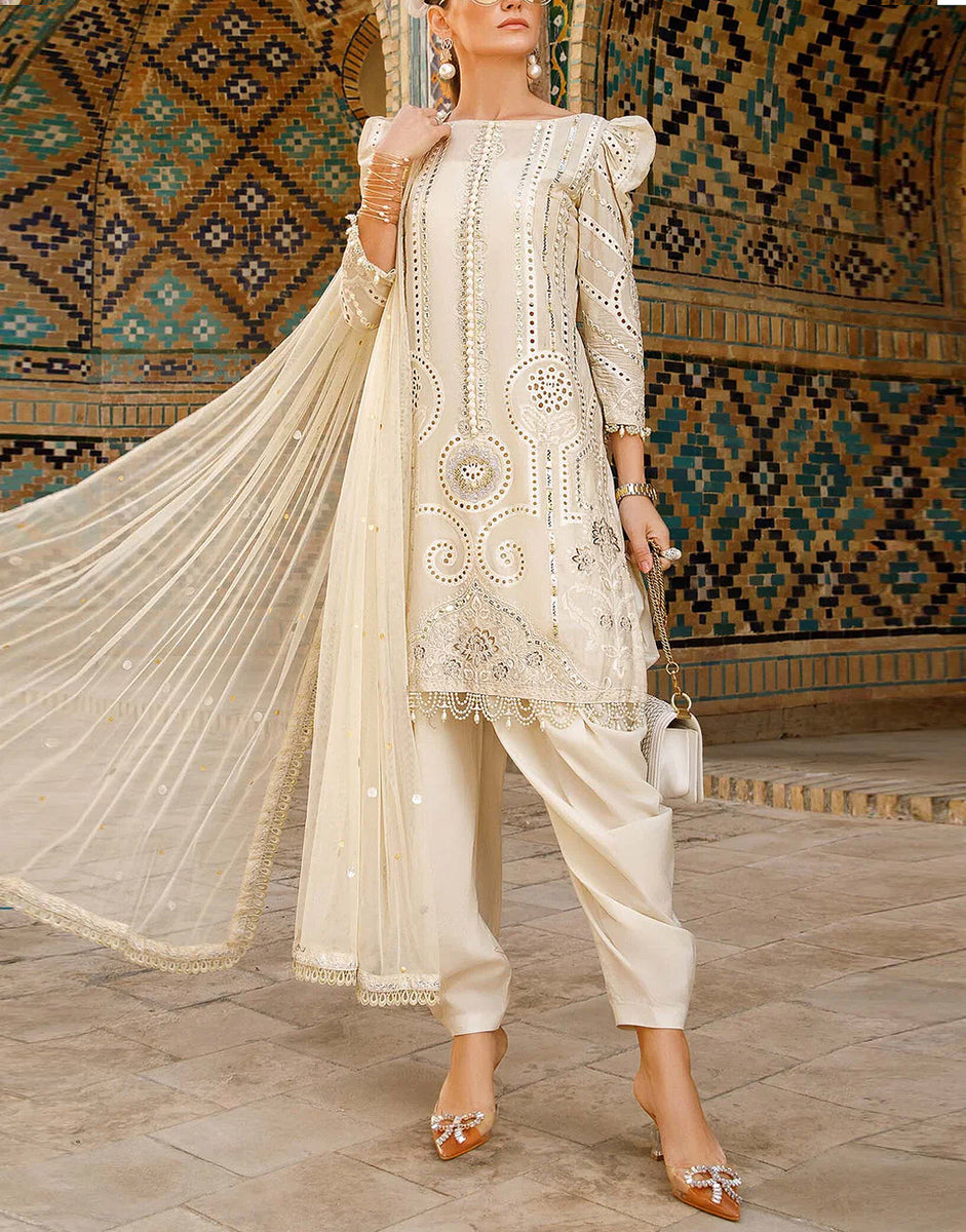 Luxury Schiffli Embroidered EID Lawn Dress with Embroidered Net Dupatt ...