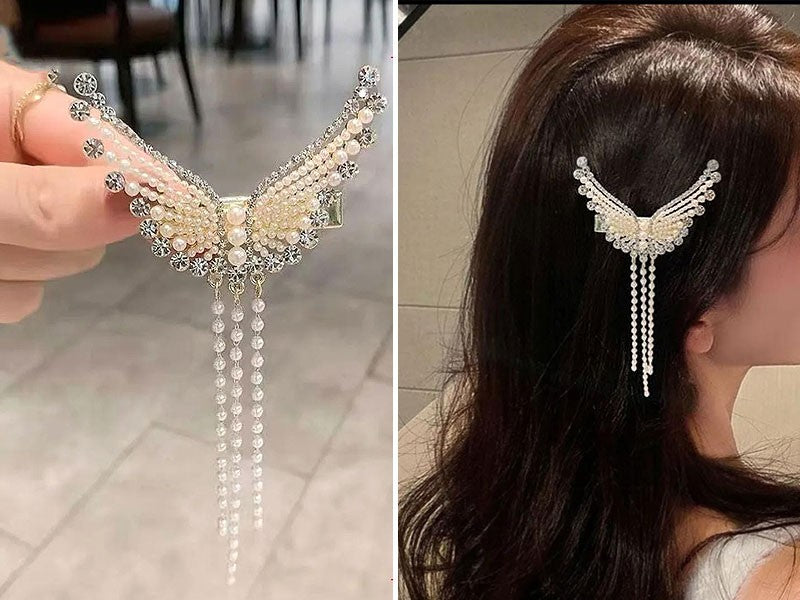 Rhinestone Pearl Angel Wings Design Headdress Hair Clip (DZ16479 ...