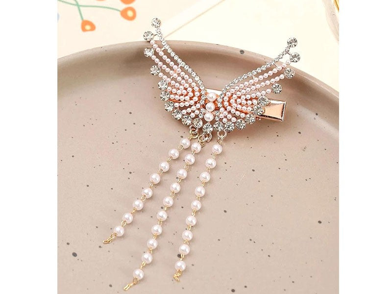 Rhinestone Pearl Angel Wings Design Headdress Hair Clip (DZ16479 ...