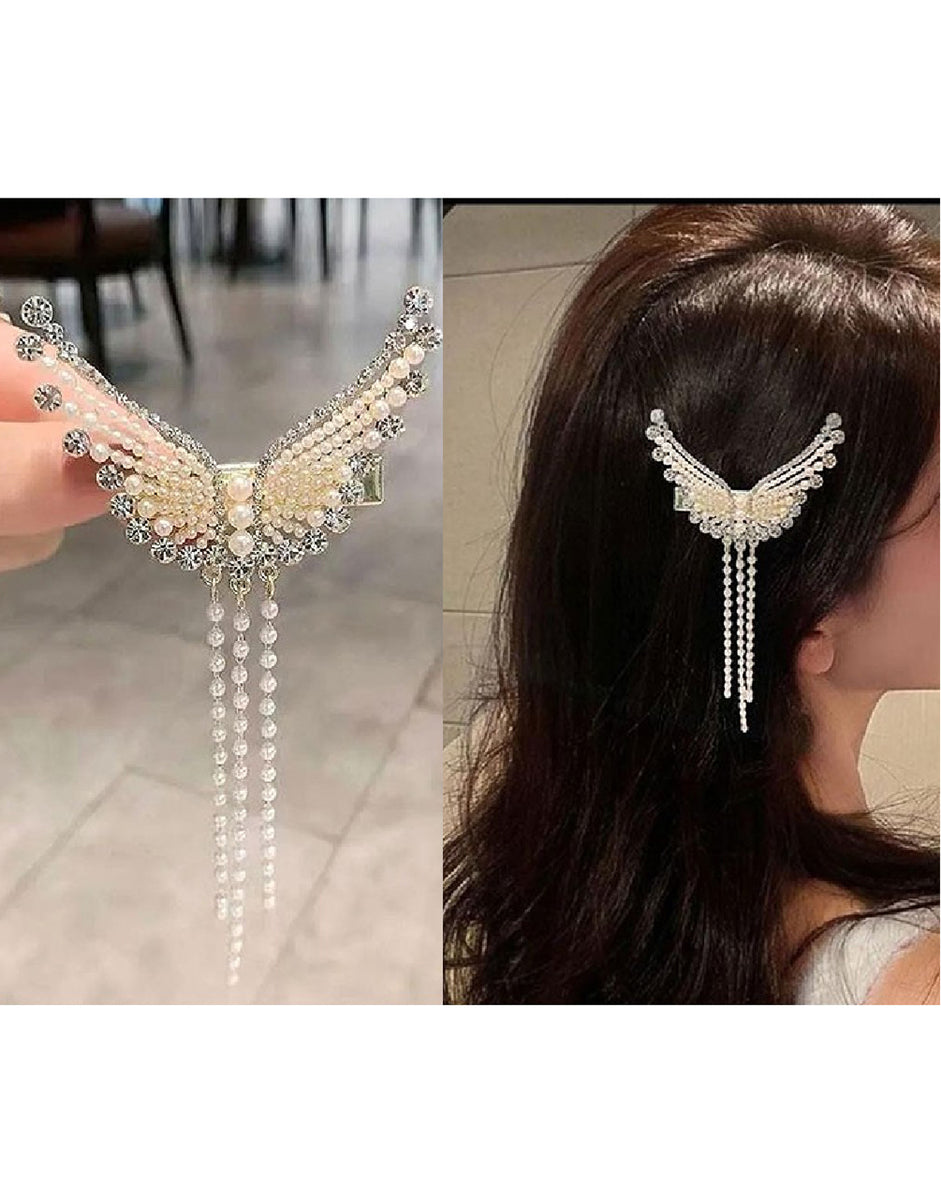 Rhinestone Pearl Angel Wings Design Headdress Hair Clip (DZ16479 ...