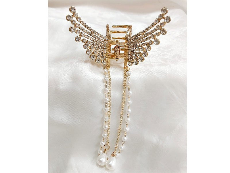 Rhinestone Pearl Angel Wings Design Hair Catcher - Golden (DZ16482 ...