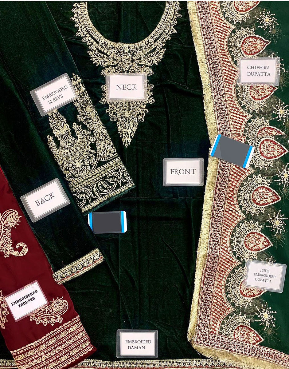 Formal Embroidered Velvet Party Wear Dress with Emb. Silk Trouser (DZ1 ...
