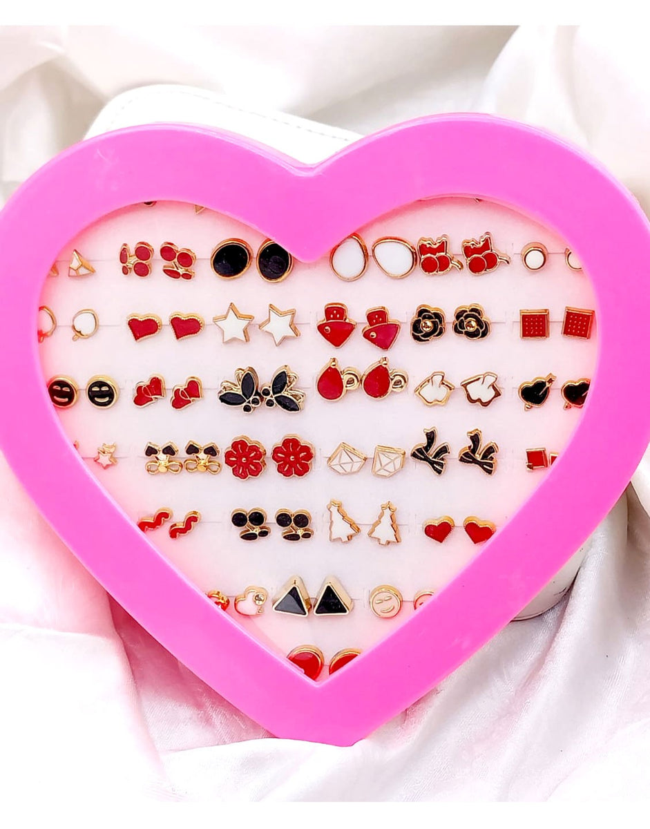 36 Pairs Mixed Color Earrings Set with Heart Shape Gift Packing (DZ178 ...