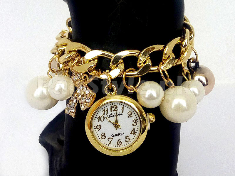 Glorious Multi Layer Bow Charm Bracelet Watch (DZ08870) – DressyZone.com